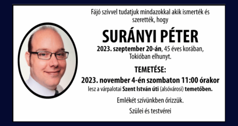 Surányi Péter-gyászjelentés